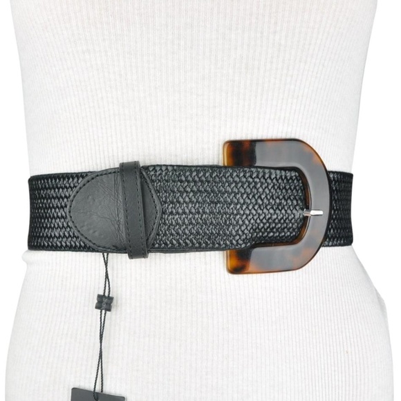 BCBGMaxAzria | Accessories | Bcbg Waist Belt Black Woven Tortoise Shell ...